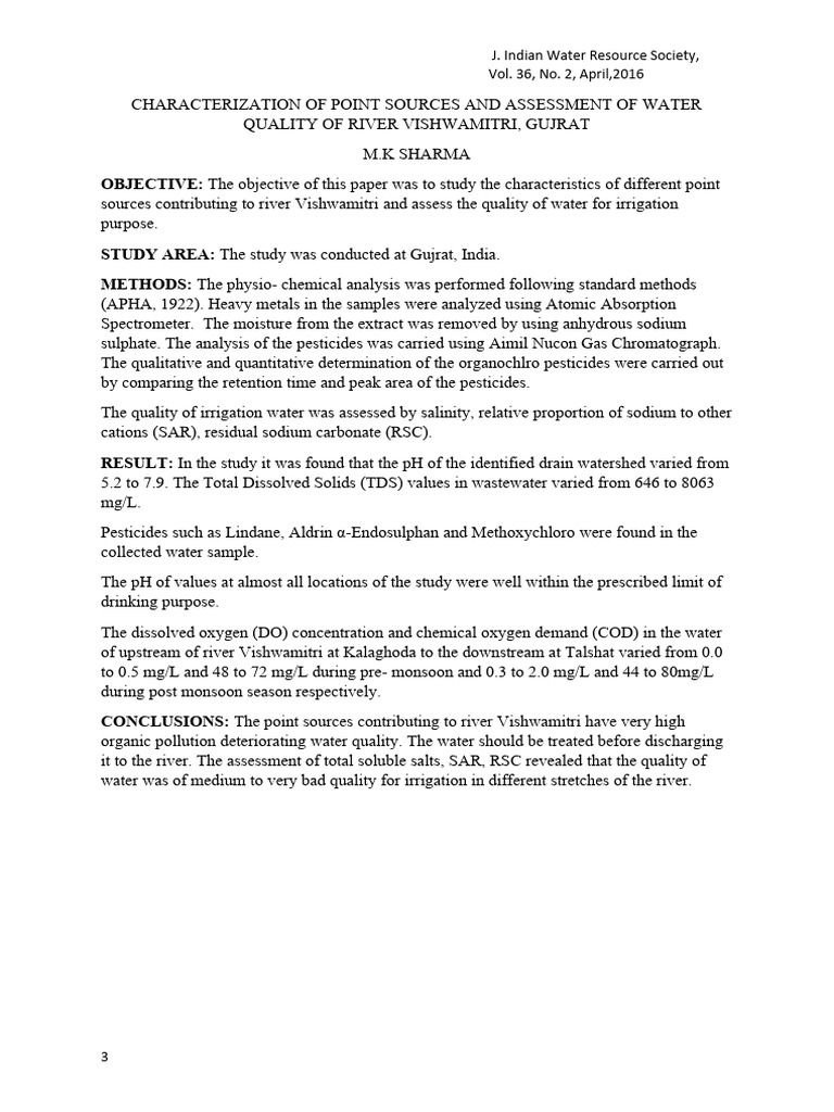 Characterization of Point Sources and Assessment of Water Quality of River Vishwamitri | PDF