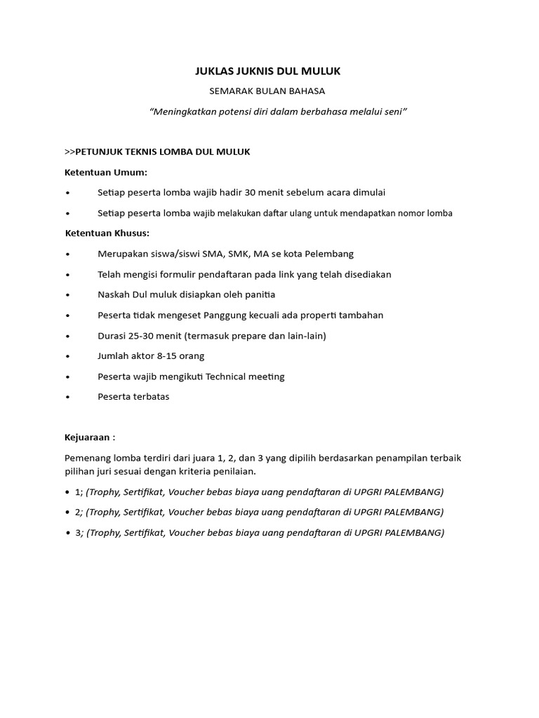 JUKLAS JUKNIS LOMBA DUL MULUK - Fiks | PDF