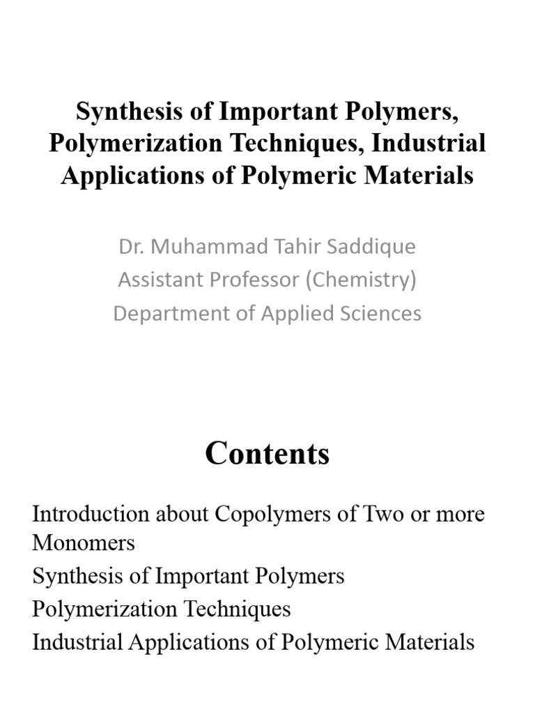 Synthesis and Applications of Polymers | PDF | Technology & Engineering