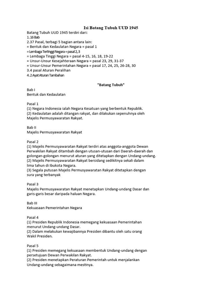 Isi Batang Tubuh UUD 1945 | PDF