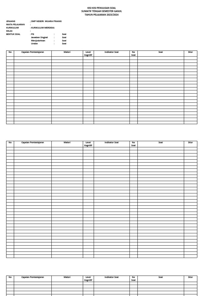 KISI KISI PENULISAN SOAL Kurikulum Merdeka | PDF