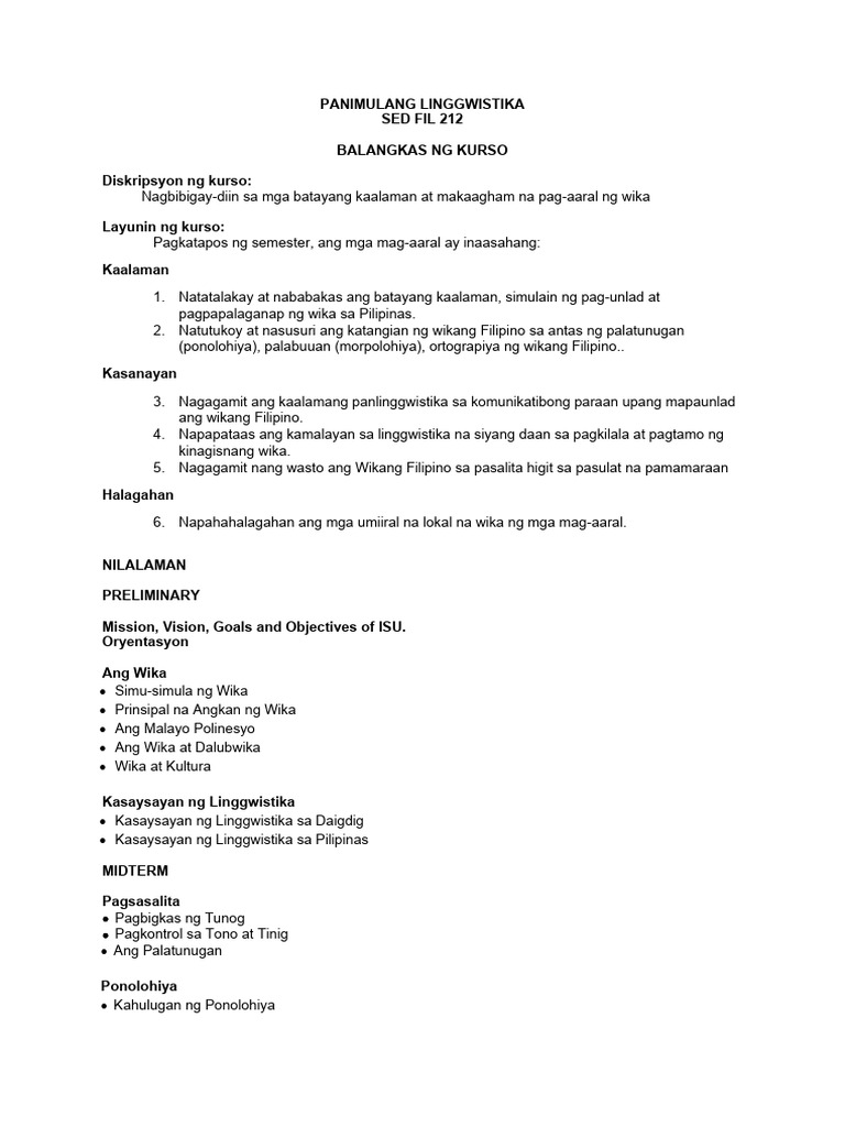 Balangkas NG Kurso | PDF