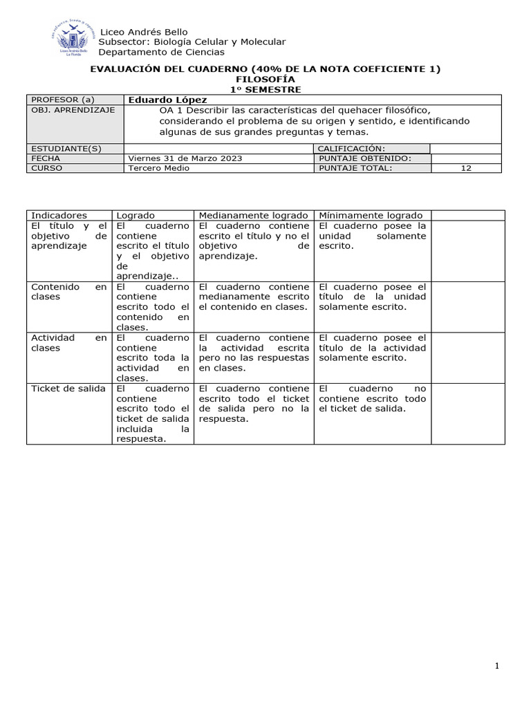 RUBRI_CUADERNO_FIL_III°MED | PDF
