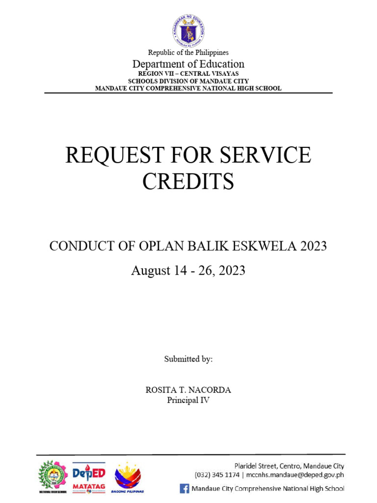 Oplan Balik Eskwela 2023 - Request For Service Credits | PDF