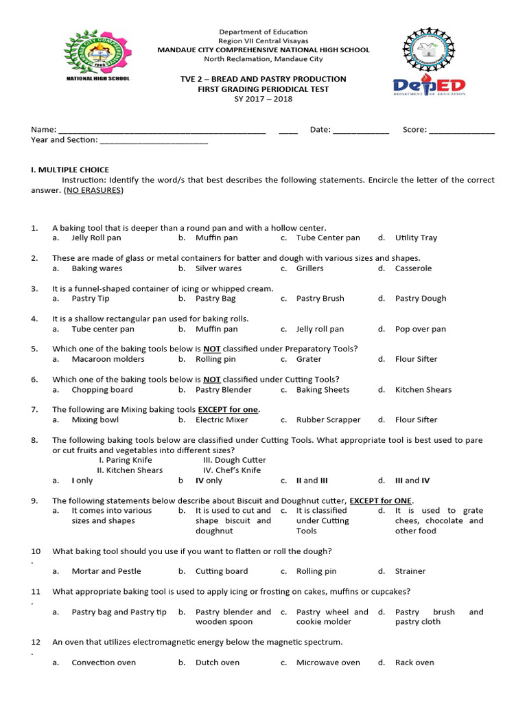 First Grading PERIODICAL TEST | PDF | Breads | Baking