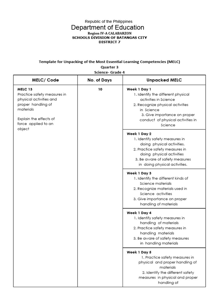 SCIENCE 4-UNPACKED MELC WEEK 1 AND 2-3rd Quarter | PDF