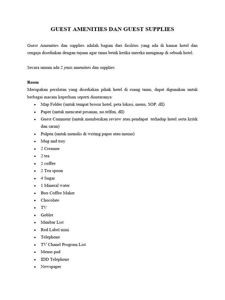 Perbedaan Guest Amenities dan Supplies | PDF