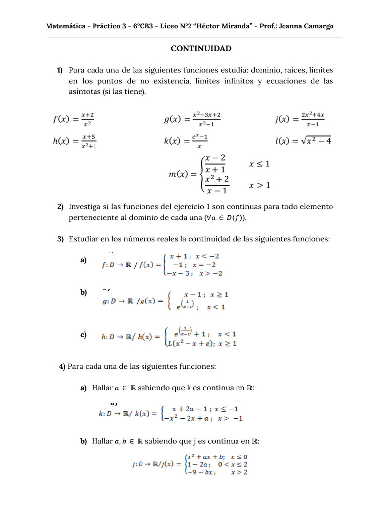 Práctico 3 Continuidad | PDF