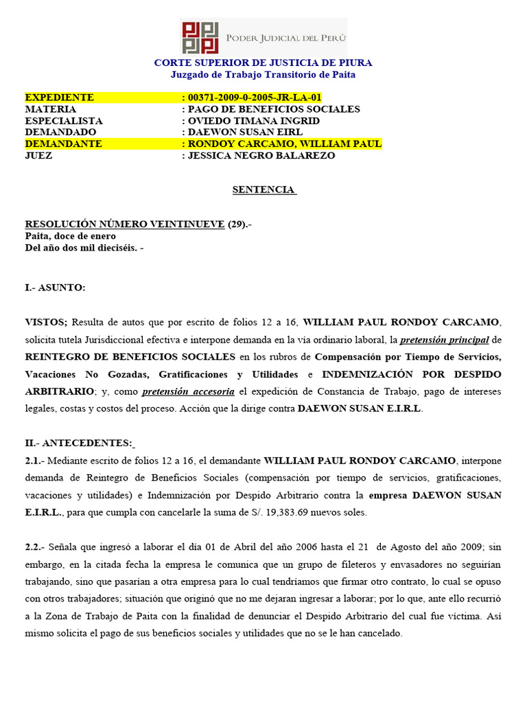 Sentencia Completa | PDF | Derecho laboral | Debido al proceso