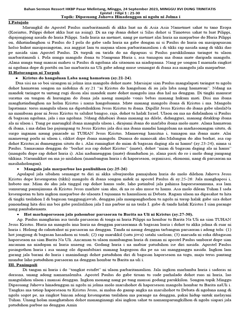 Bahan Sermon Minggu Xvi Set Trinitatis Pdf