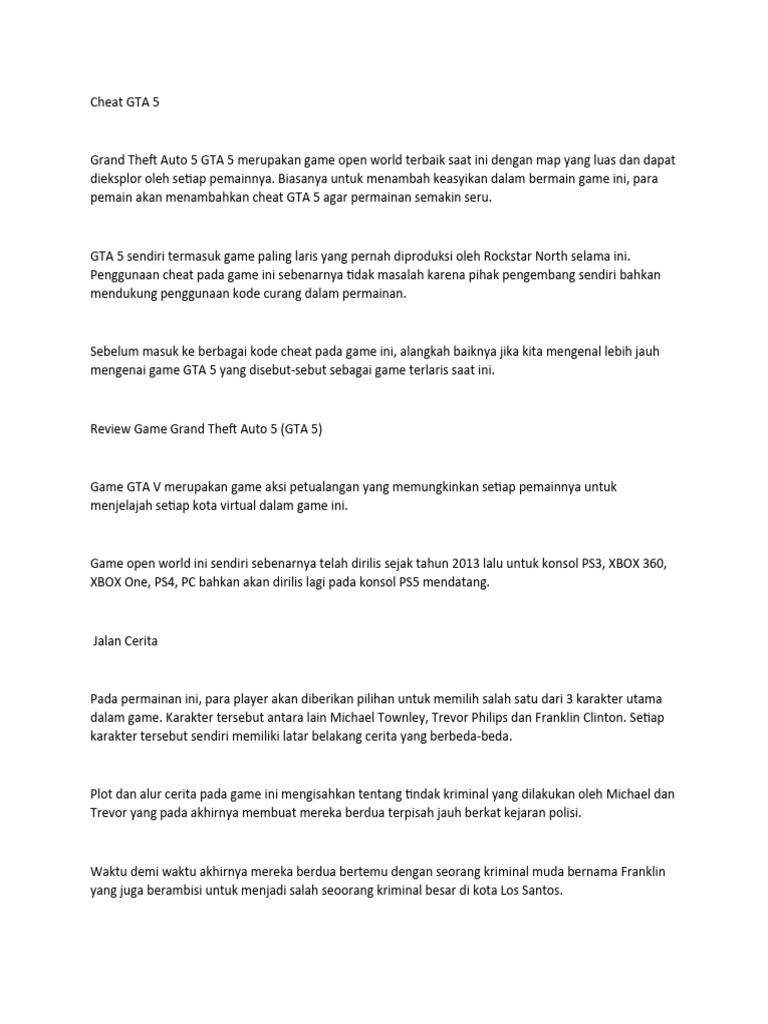 Cheat GTA 5 | PDF