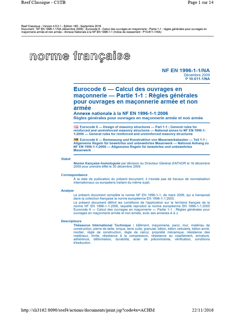 NF en 1996-1-1 NA Règles Générales | PDF | Béton armé | Résistance des matériaux