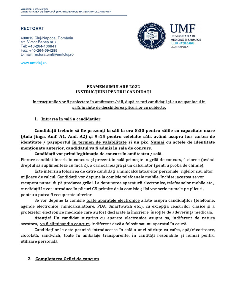 Instructaj Candidati Simulare 2022 | PDF
