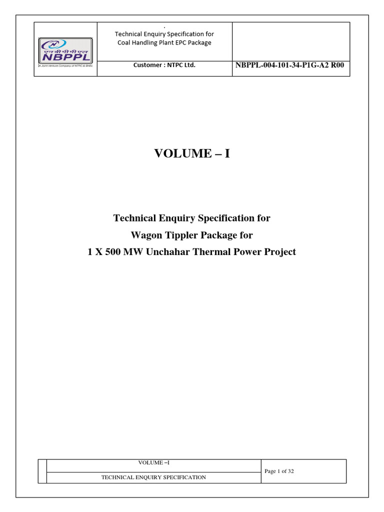 Volume I Technical Enquiry Specification | PDF