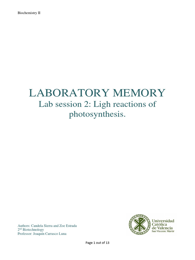 Laboratory Memory 2 | PDF | Photosynthesis | Nicotinamide Adenine Dinucleotide Phosphate