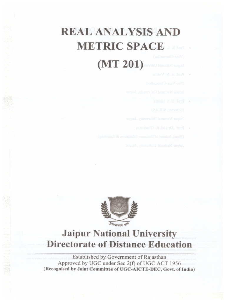 Mt-201 Real Analysis & Metric Space | PDF Mt-201 Real Analysis & Metric Space | PDF