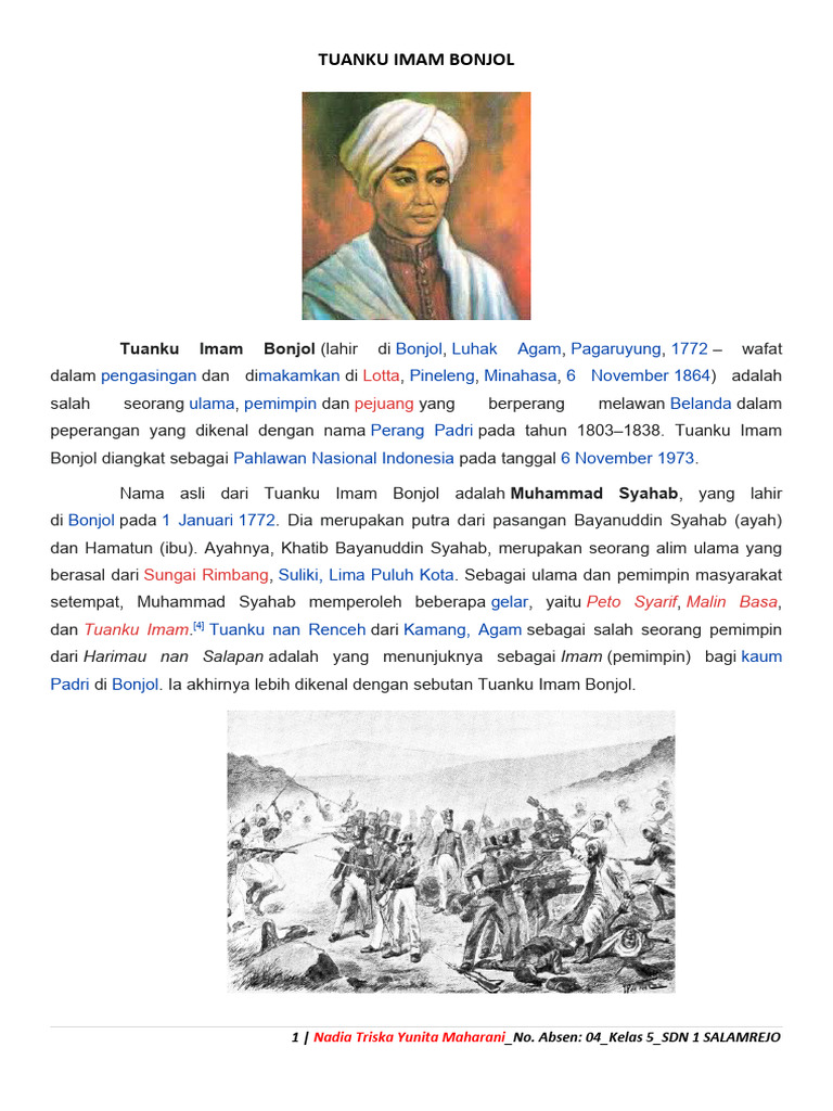 Biografi Tuanku Imam Bonjol | PDF | Perjalanan | Sejarah