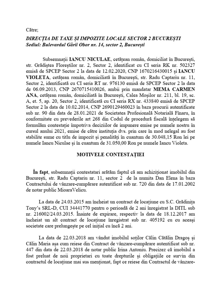 Contestatie La Decizia de Impunere | PDF