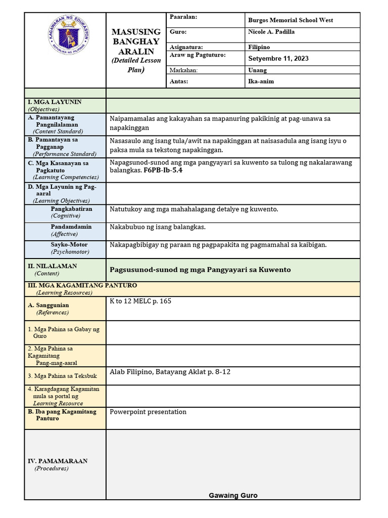 MASUSING BANGHAY ARALIN - Doc 222 | PDF
