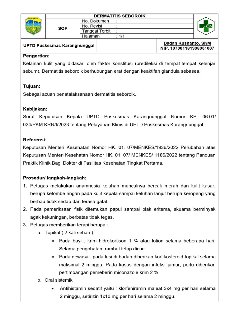 Sop Dermatitis Seboroik | PDF