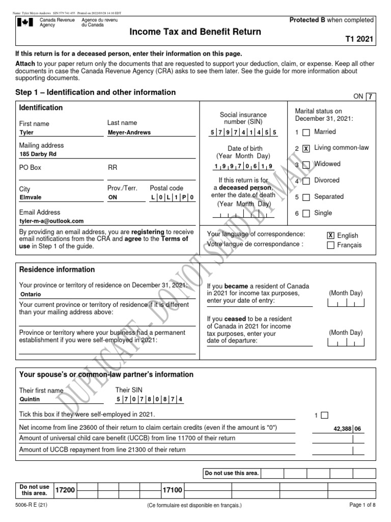 T1 2021 Income Tax Return Form Guide | PDF
