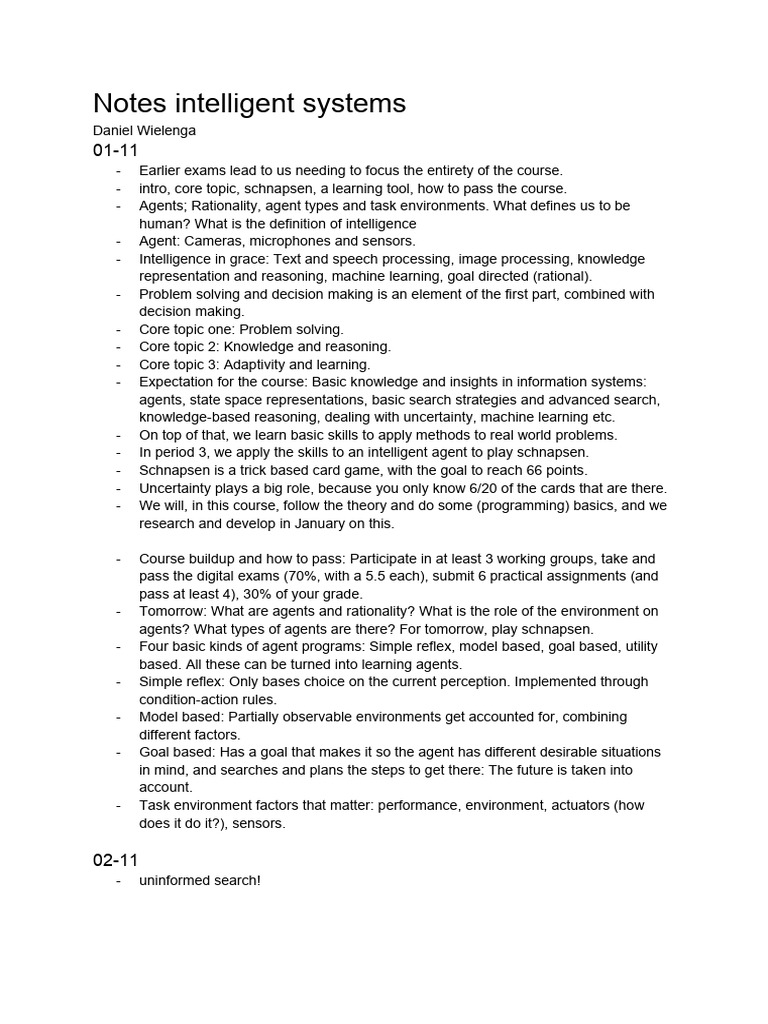 Notes Intelligent Systems | PDF