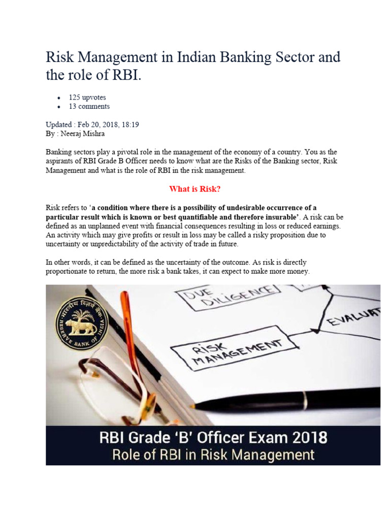 Risk Management in Indian Banking Sector and The Role of RBI | PDF ...