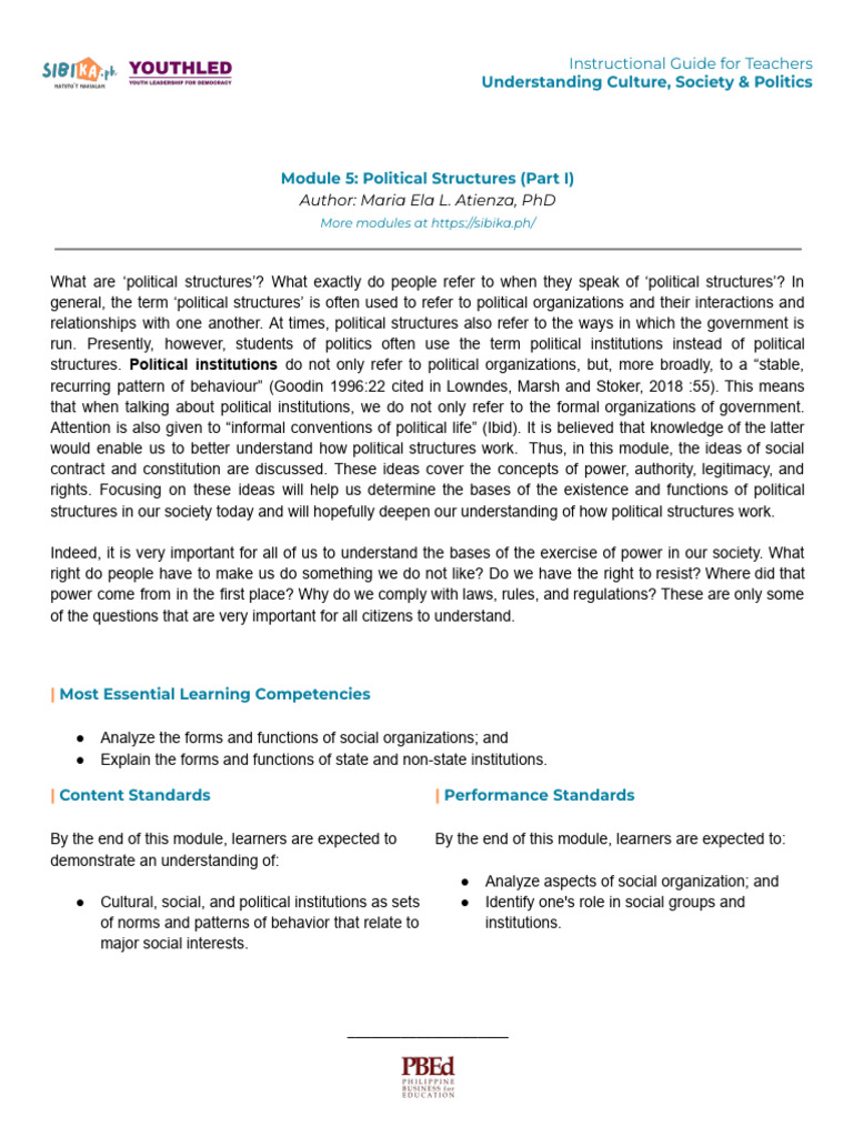 UCSP - Module 5 - Political Structures in The Philippines I | PDF