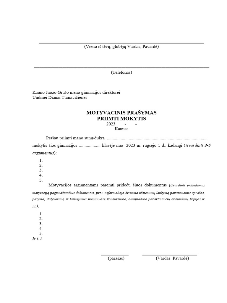 Motyvacinis Prasymas | PDF