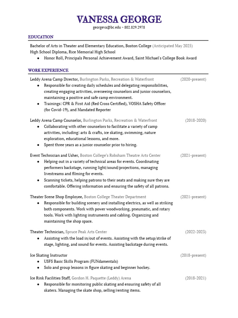 Resume - Vanessa George 7 7 23 | PDF | Theatre