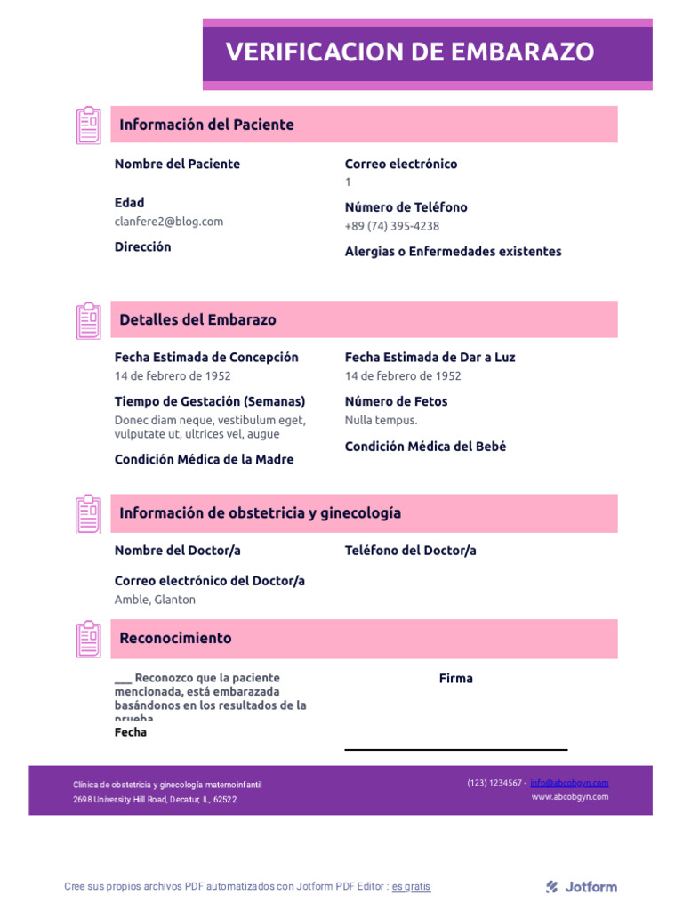 Plantilla de Verificación de Embarazo - Jotform PDF Editor | PDF