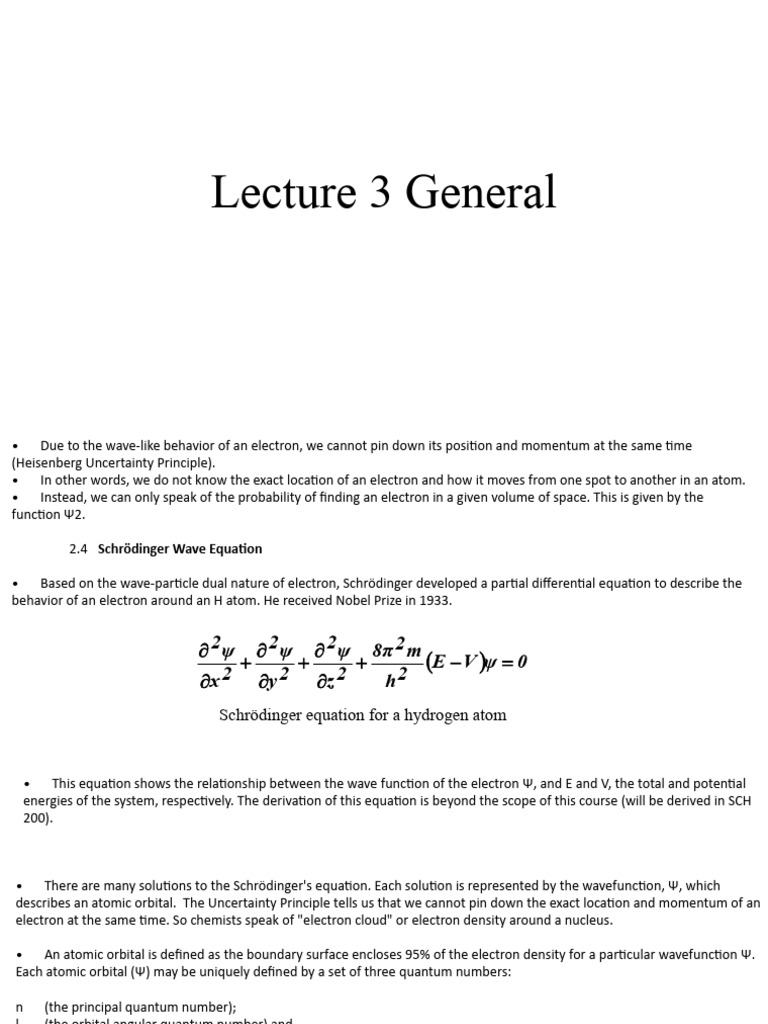 Lecture 3 General Pdf Atomic Orbital Schrödinger Equation