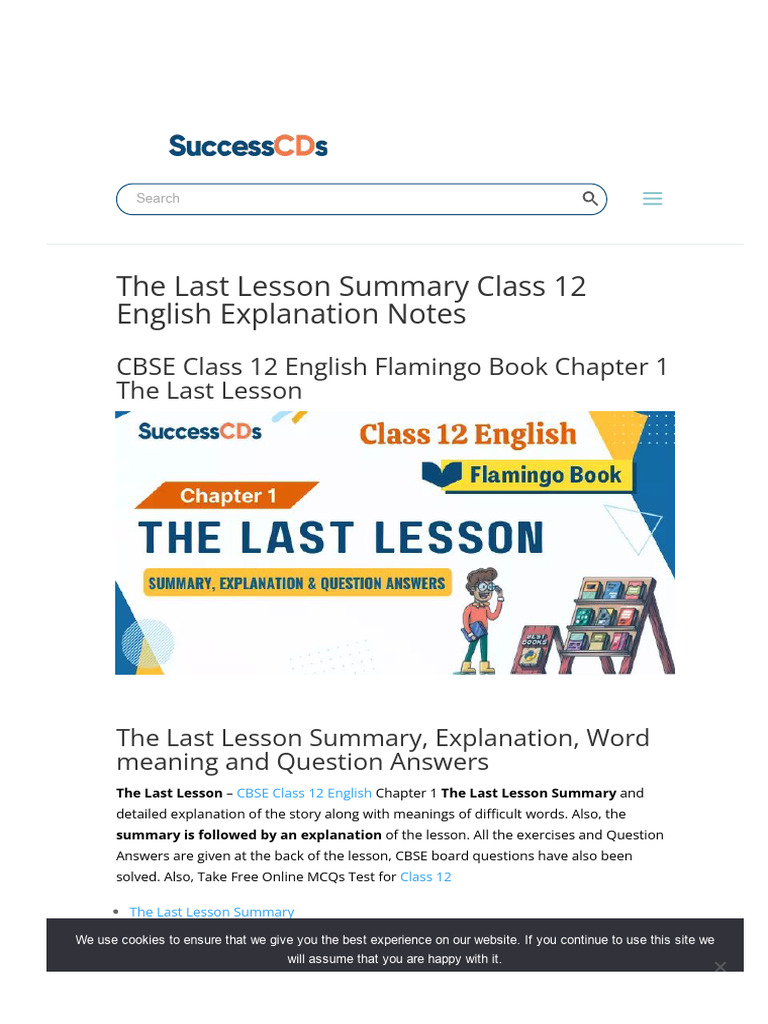 WWW Successcds Net Cce Cbse Class Xii English The Last Lesson HTML | PDF