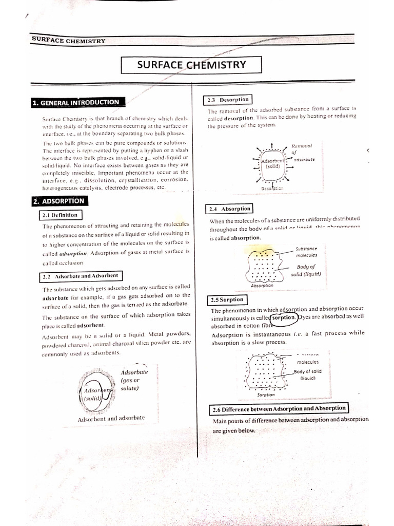 Surface Chemistry Notes | PDF