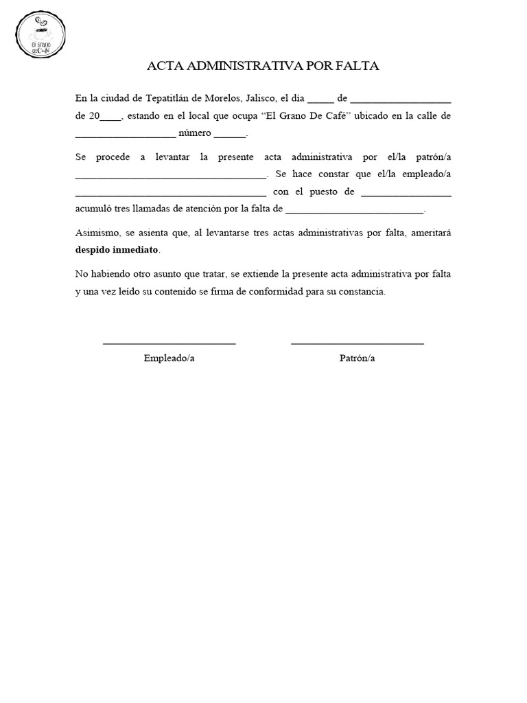 ACTA ADMINISTRATIVA POR FALTA | PDF