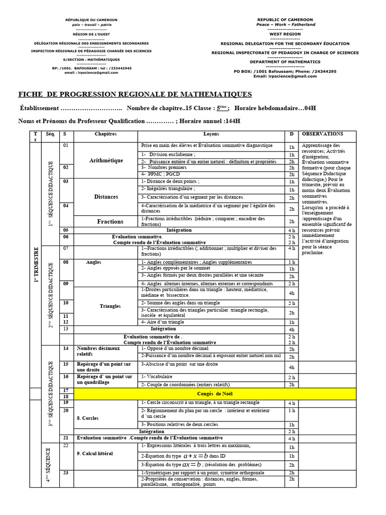 Progression Traitée 5e Maths | PDF