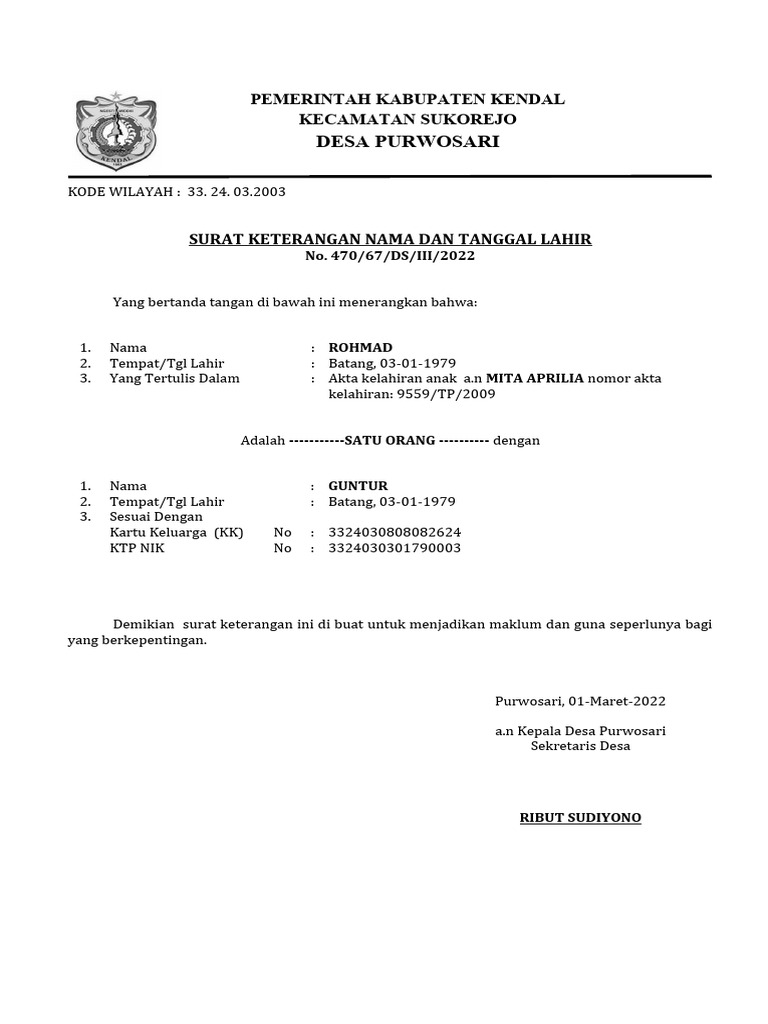 Ket. Beda Nama Baru | PDF