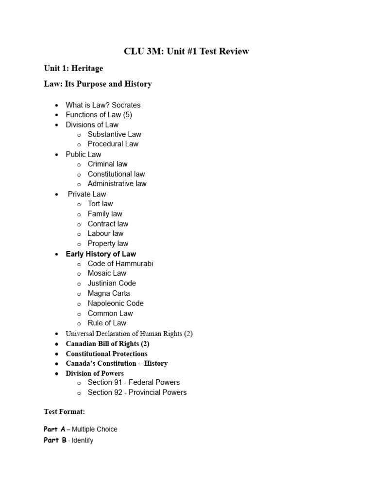 CLU3M Unit 1 Review | PDF | Social Science | Law