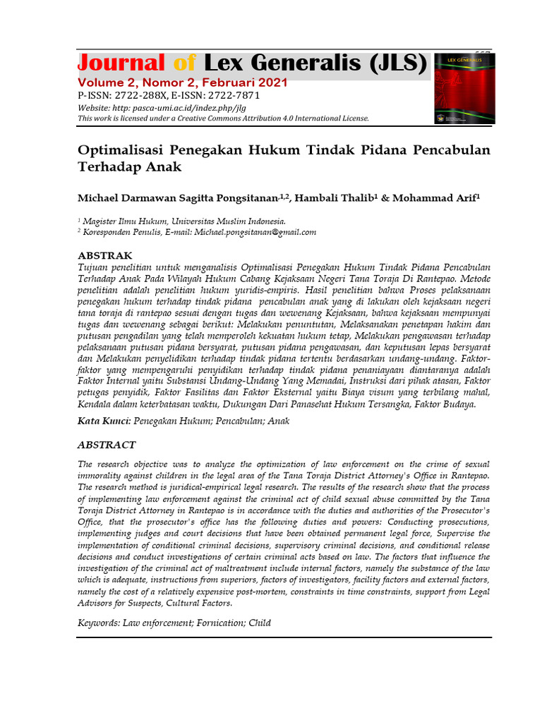 Optimalisasi Penegakan Hukum Tindak Pidana Pencabulan | PDF