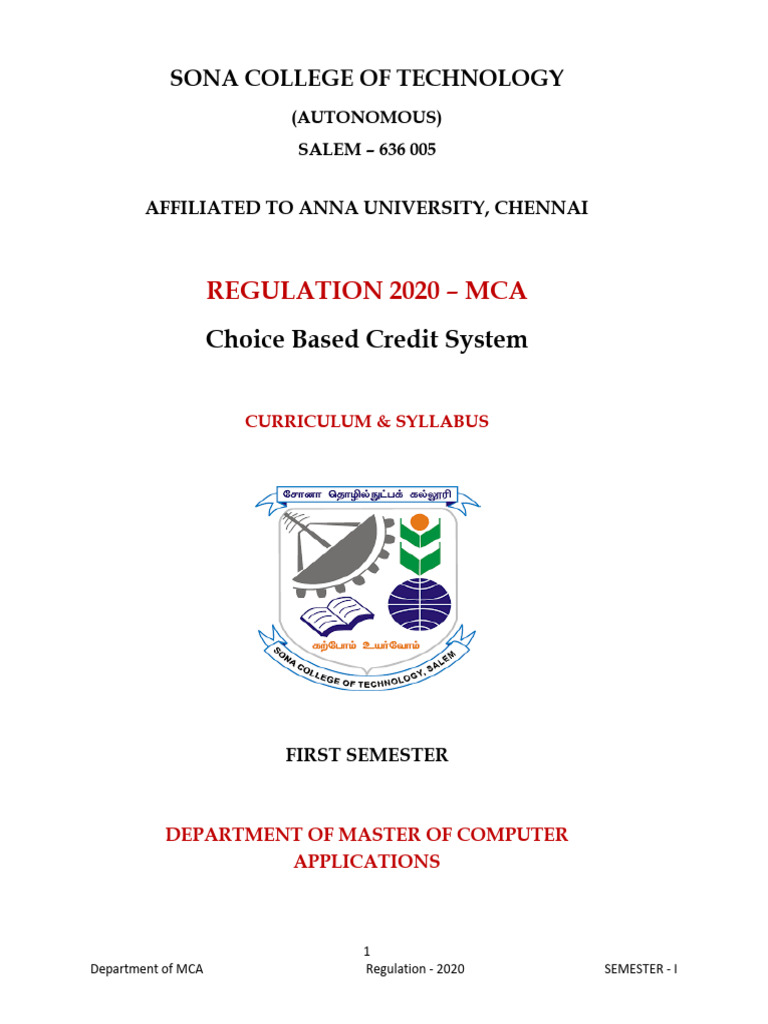 Mca First Year I Sem Curriculum And Syllabus 2022 Batch Pdf 9943