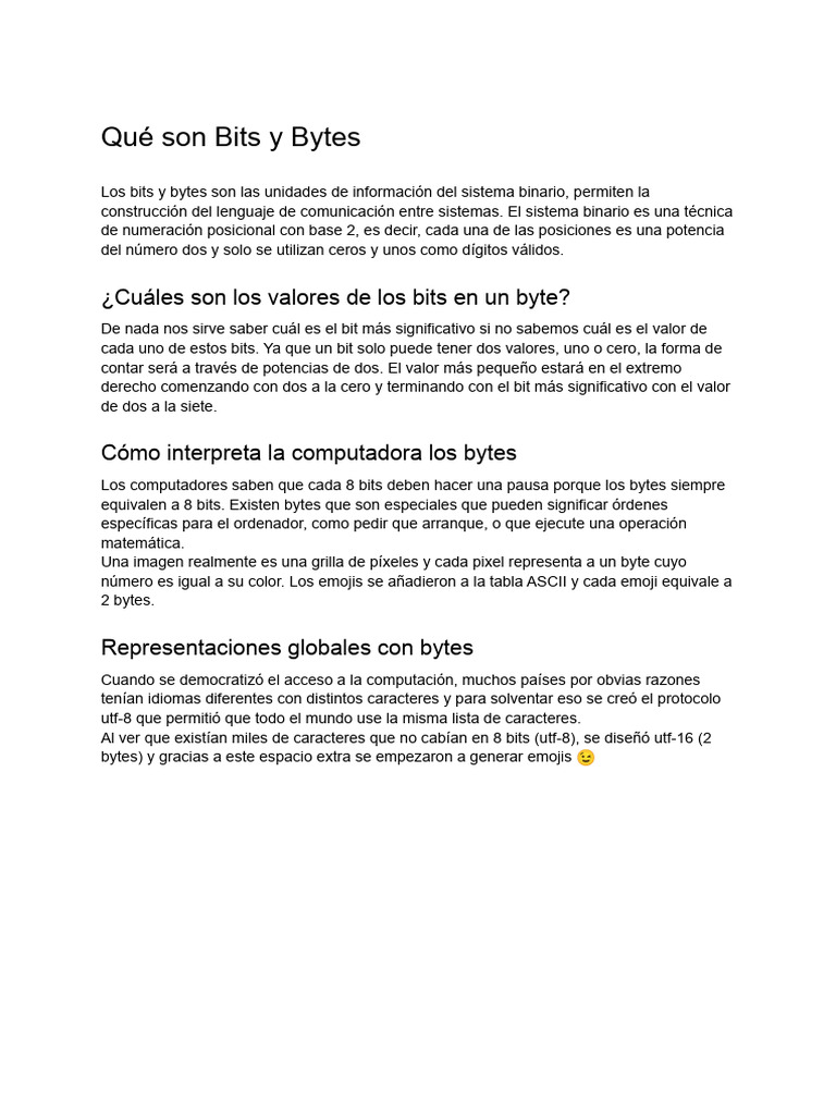 Definición de Bits y Bytes | PDF | Informática