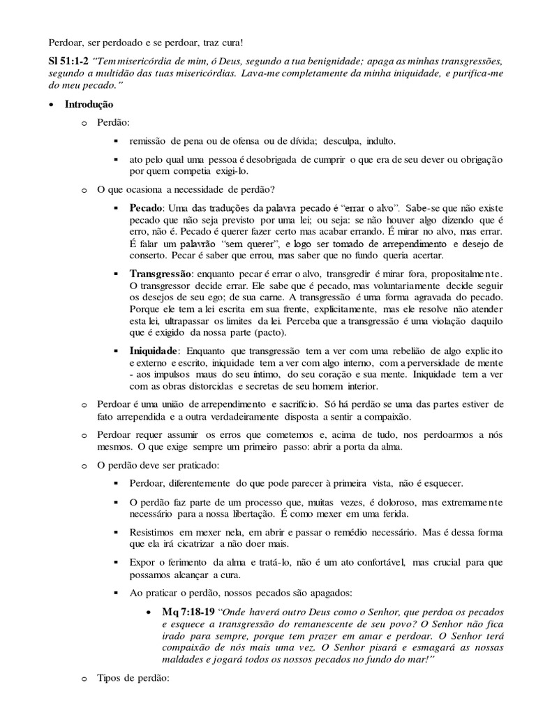 Perdoar, Ser Perdoado e Se Perdoar, Traz Cura | PDF | Pecado | Amor
