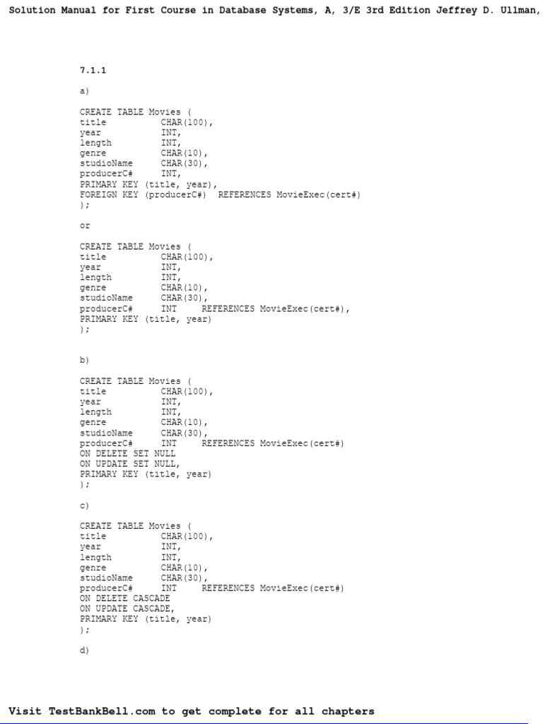 Solution Manual For First Course in Database Systems A 3 e 3rd Edition ...