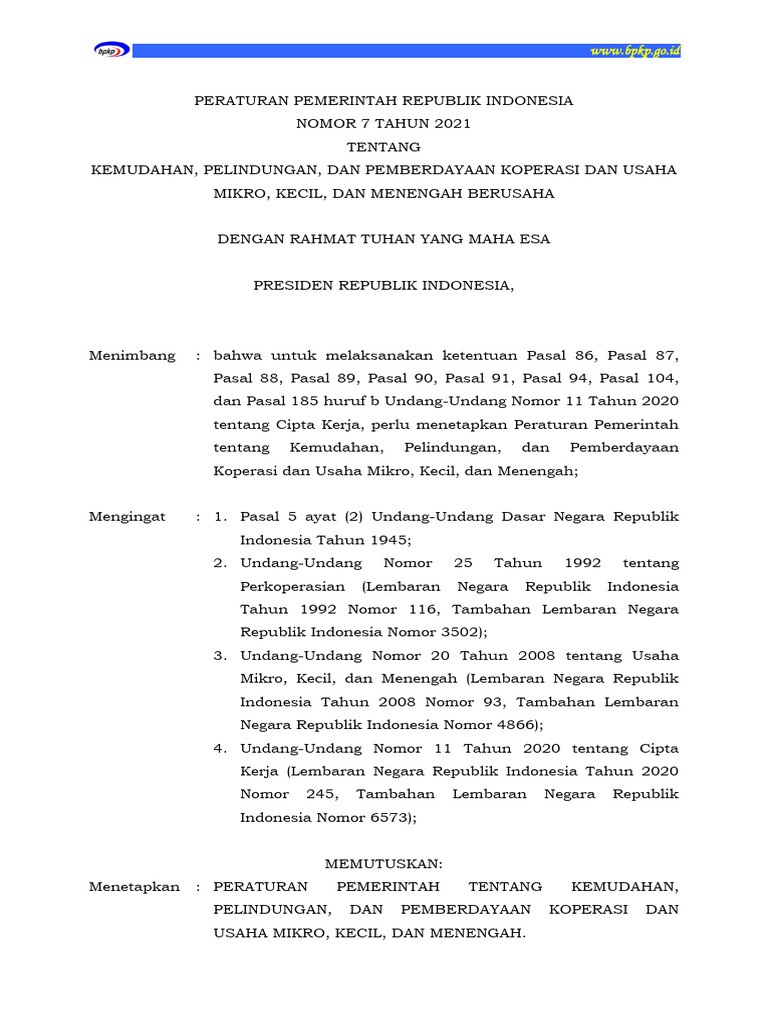 Peraturan Pemerintah Tahun 2021 PP 007 2021 | PDF