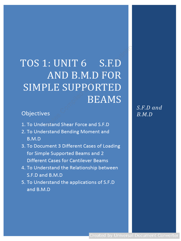 TOS 1 Unit 6 S.F.D and B.M.D For Simple Supported and Cantilever Beams | PDF