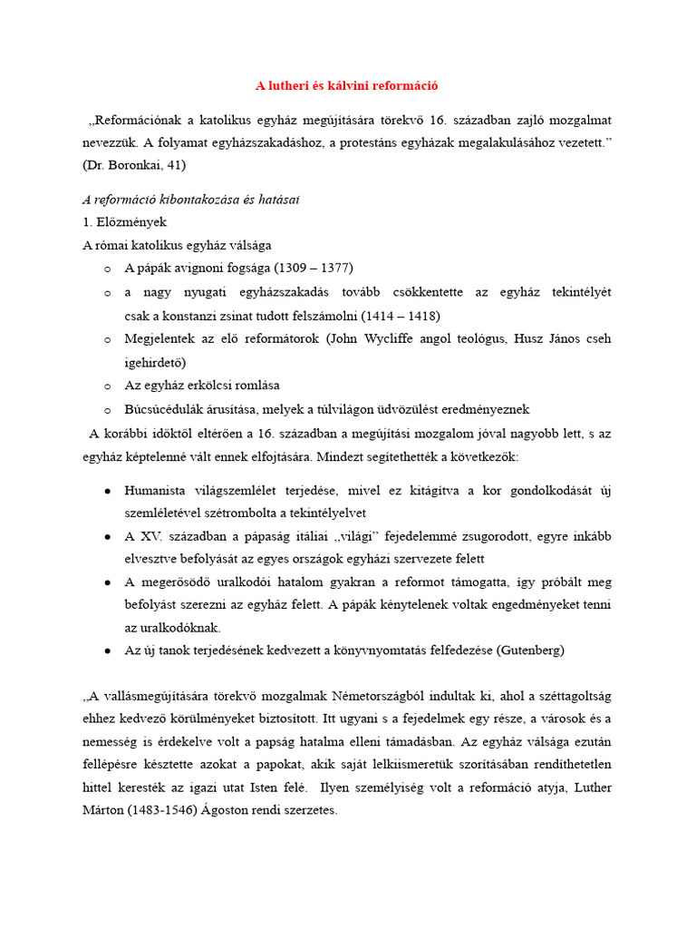 A Lutheri Es Kalvini Reformacio 14. | PDF