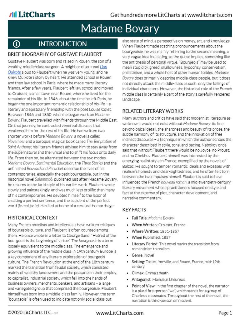 Madame Bovary LitChart | PDF | Madame Bovary | Gustave Flaubert