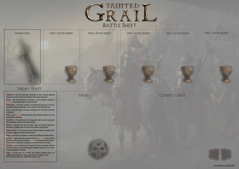 Tainted Grail Battle Sheet | PDF