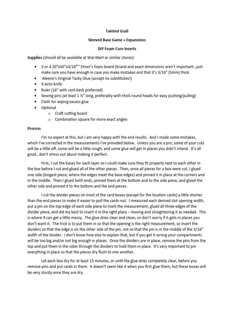 Tainted Grail + Expansions - Foam Core Insert Guide | PDF | Deck (Ship)