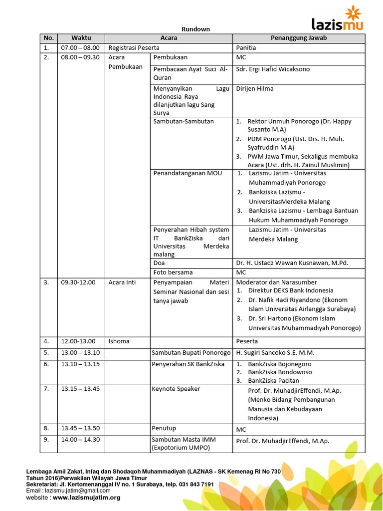 Rundown Acara Seminar Nasional 2023 | PDF